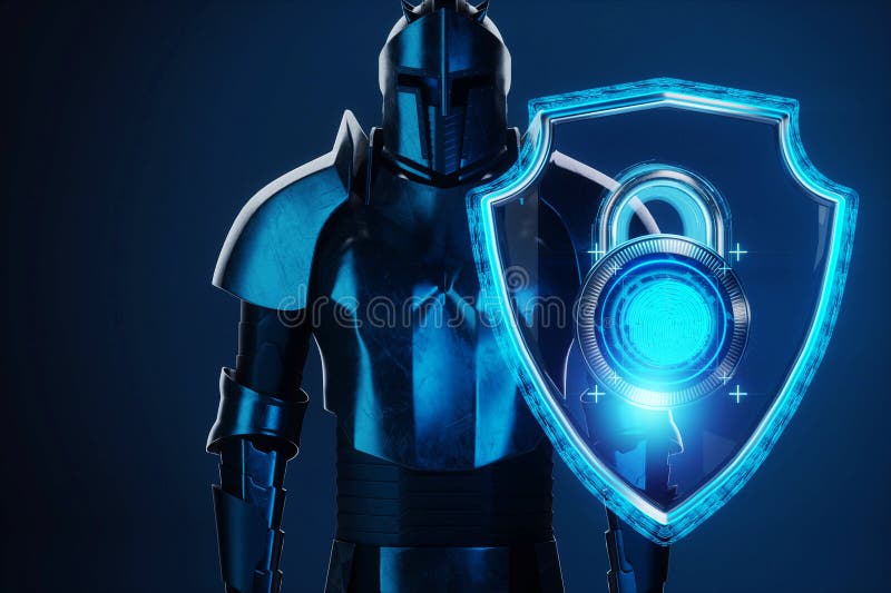 Armor, Knight, Shield and Lock with Fingerprint Hologram, Fingerprint ...