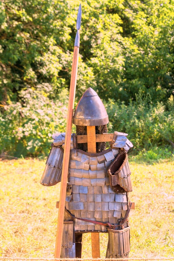 Russian Warrior with Big Shield Prepares To Fight Stock Image - Image ...