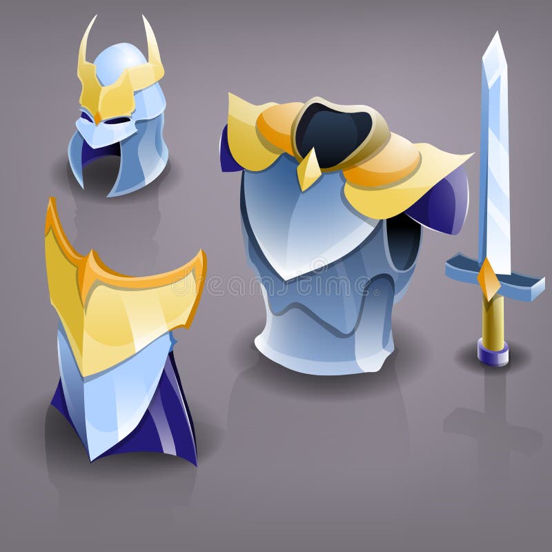 Cartoon Set of Armor Elements Shield and Helmet and Axes Stock ...
