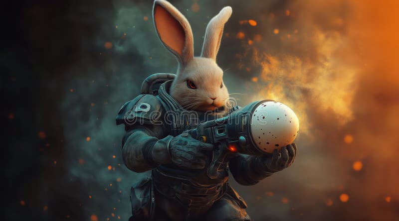 Armored Easter Bunny Holding a Sci-Fi Weapon Stock Image - Image of ...