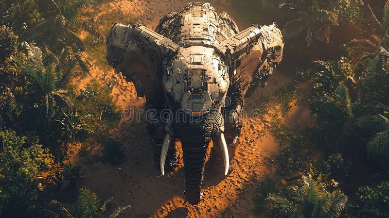 Armored Elephant Robot in Jungle Stock Illustration - Illustration of ...
