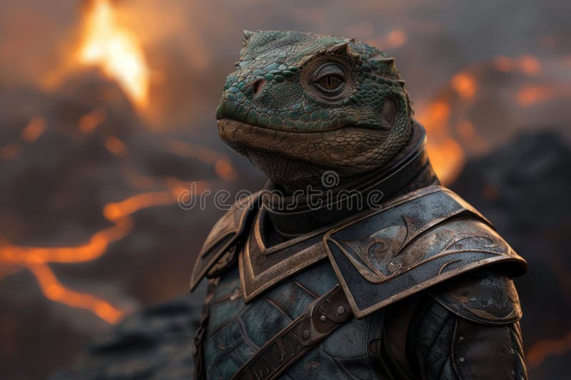 Armored Fantasy Lizard Creature in Dramatic Lighting Stock Illustration ...