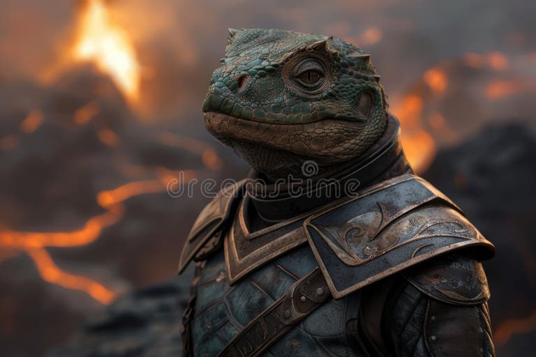 Armored Fantasy Lizard Creature in Dramatic Lighting Stock Illustration ...