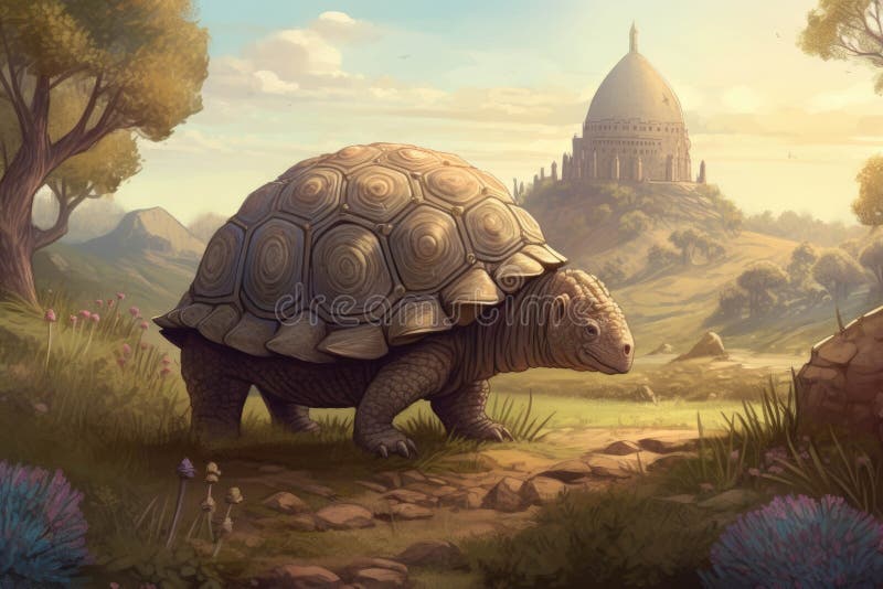 An Armored Glyptodon Marching through a Scenic Landscape. Stock ...
