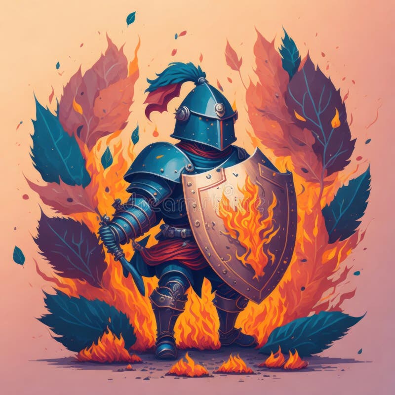 Armored Knight Against a Backdrop of Exploding Fire.generative AI Stock ...