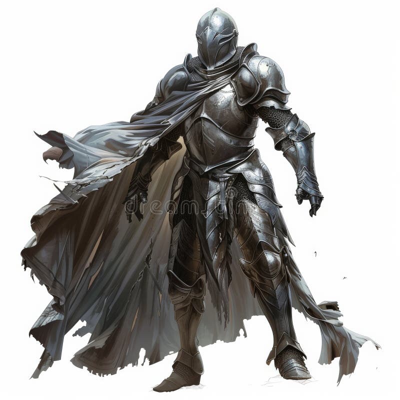 An Armored Knight in a Dramatic Pose, with a Flowing Cape and a Shining ...