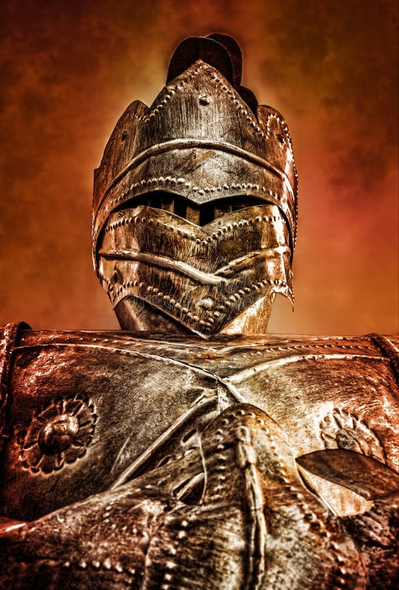 Armored Knight Looking Down Red Orange Sky Stock Image - Image of ...