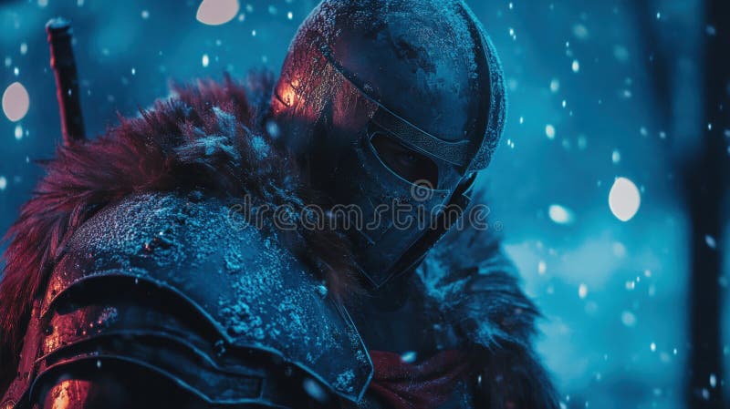 Armored Medieval Knight Ready for Battle in Dramatic Low Lighting Stock ...