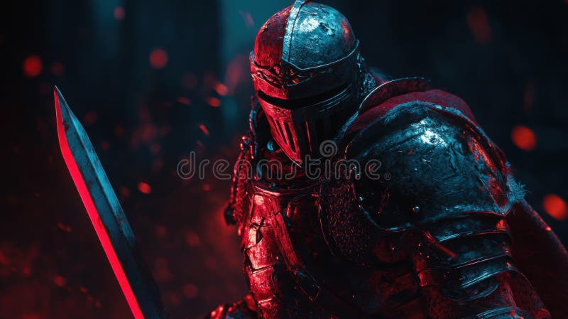 Armored Medieval Knight Ready for Battle in Dramatic Low Lighting Stock ...