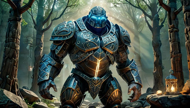 Armored Robot in Enchanted Forest Setting Stock Photo - Image of scifi ...