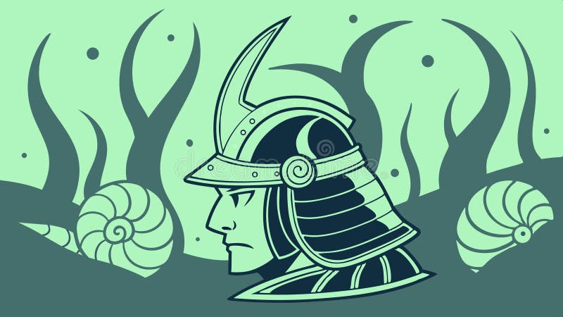 Armored Samurai Helmet with Snails and Foliage Vector, Vector Design ...