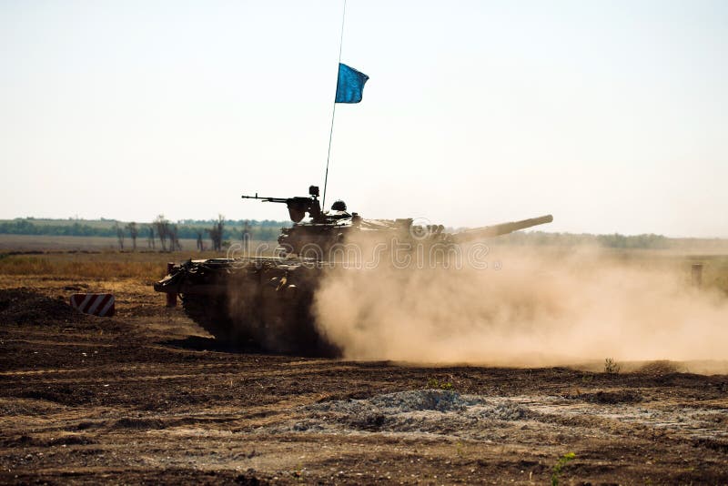 Armored Tank Rides on Off-road. Tank Exercises in the Countryside ...