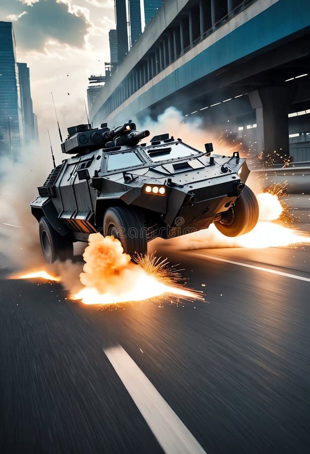 Armored Vehicle with Explosion Stock Illustration - Illustration of ...