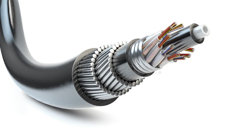 Armoured Submarine Fiber Optic Cable Structure Isolated on White ...