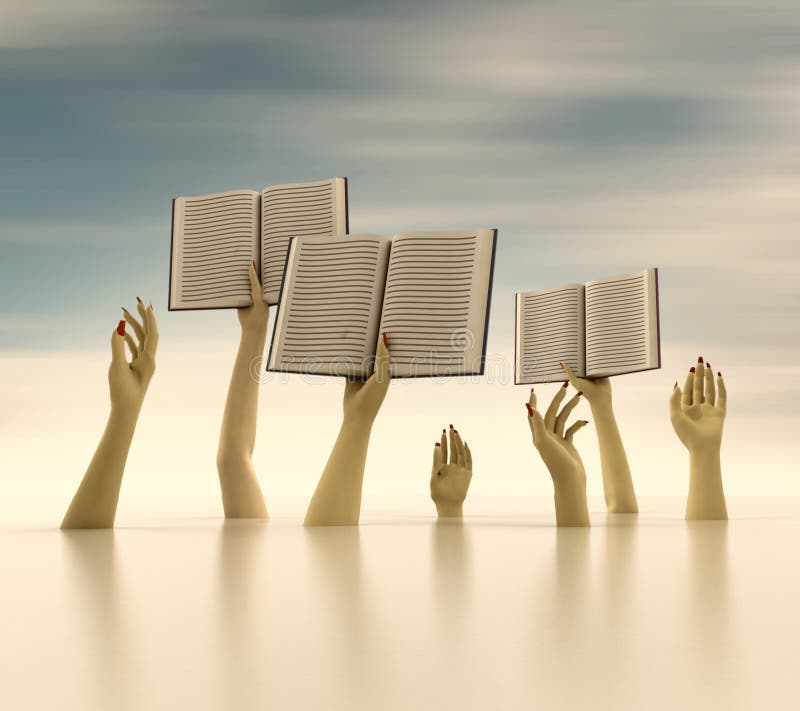 Arm Holding Book with Hands in Circle Around Stock Illustration ...