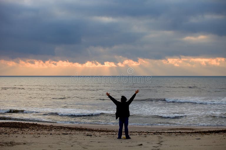 287 Man Beach Sunset Arms Open Stock Photos - Free & Royalty-Free Stock ...