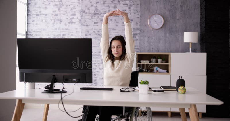 Arms Stretch Exercise Sitting at Desk Stock Image - Image of girl ...
