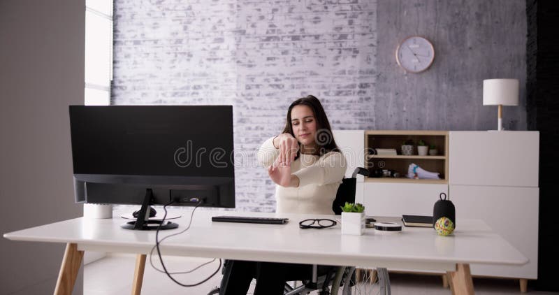 Arms Stretch Exercise Sitting at Desk Stock Photo - Image of yoga ...