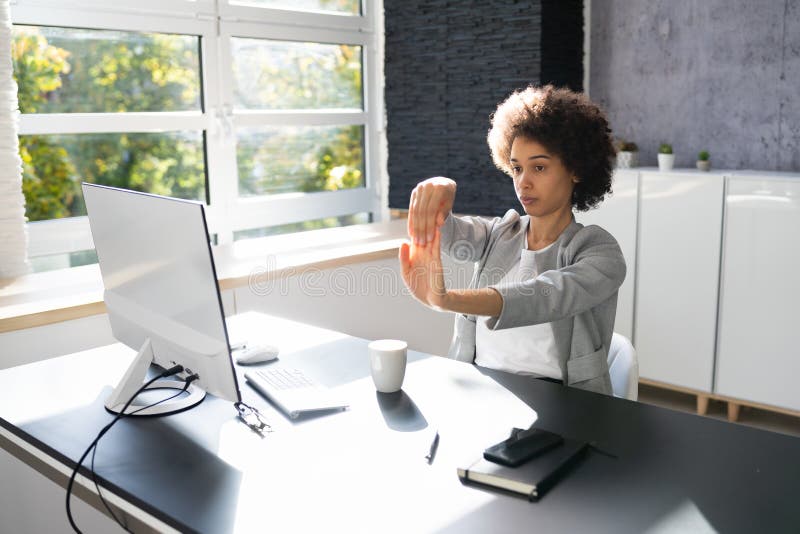 Arms Stretch Exercise Sitting at Desk Stock Photo - Image of relaxed ...