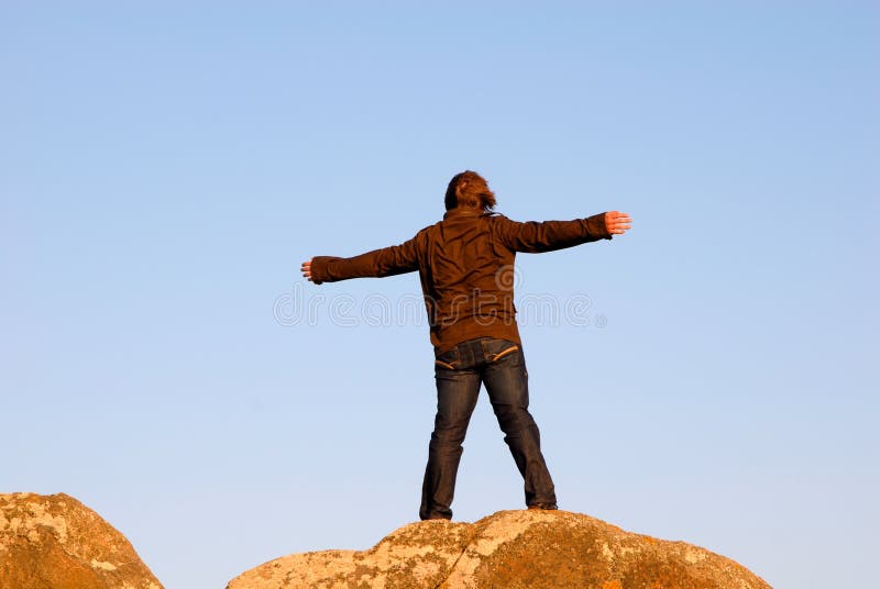 Woman with Her Arms Wide Open Stock Photo - Image of flight, outdoor ...