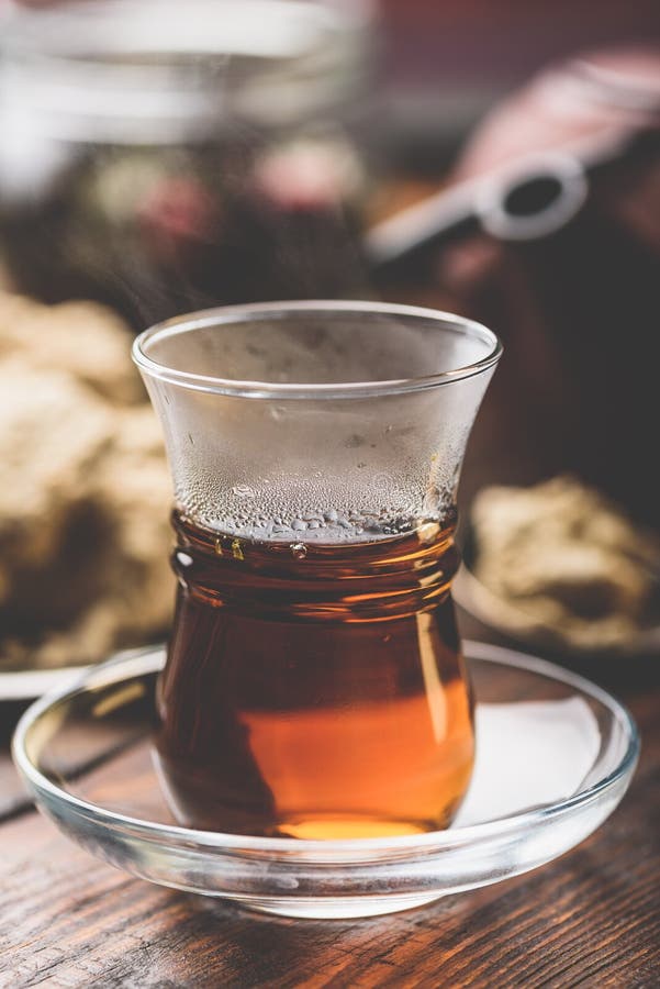Tea in a Armudu Glass . Armudu Tea on Tray . Turkish or Azerbaijani Tea ...