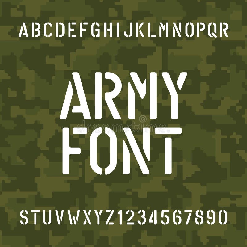 Army Alphabet Font. Stencil Type Letters and Numbers. Stock Vector ...