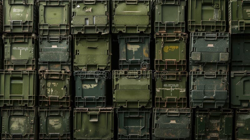 An Army Ammunition Stack Composed of Green Crates, Meticulously ...