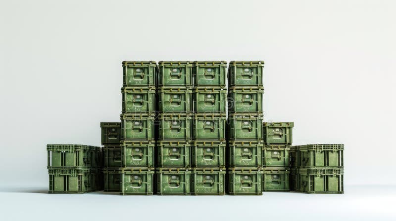 An Army Ammunition Stack Composed of Green Crates, Meticulously ...