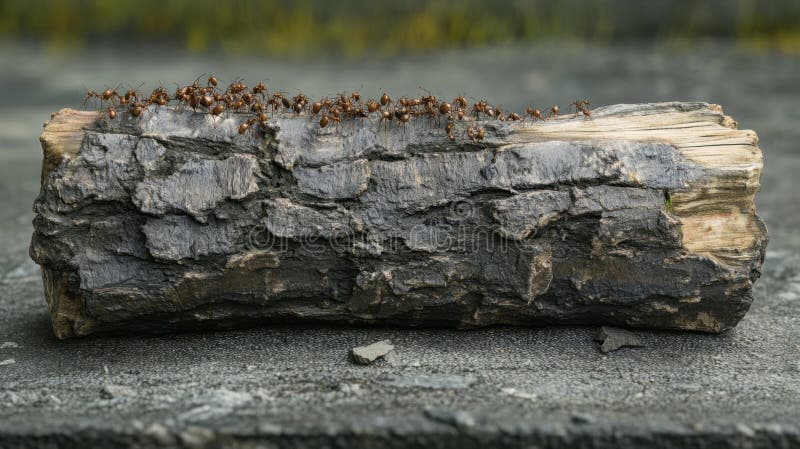 Army of Ants March on Fallen Log in Natural Setting Stock Illustration ...