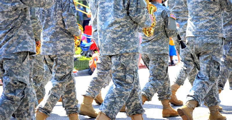 Army band marching. editorial stock photo. Image of parade - 253281913