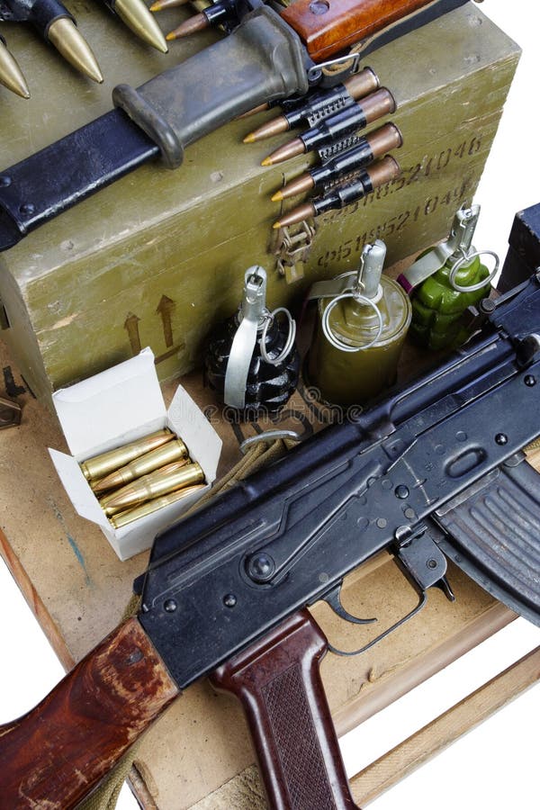 Army Box of Ammunition with AK47 Rifle and Ammunition Stock Photo ...