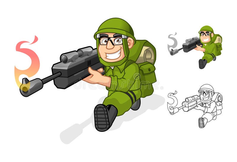 Army Cartoon Character Aiming a Rifle Gun with Shoot Pose Stock Vector ...