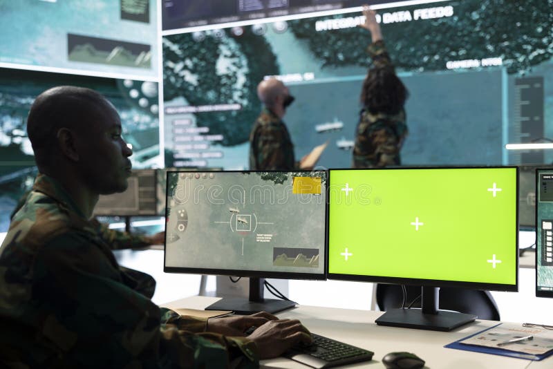 Army Conscript Uses Green Screen and Radar Surveillance Imagery Stock ...