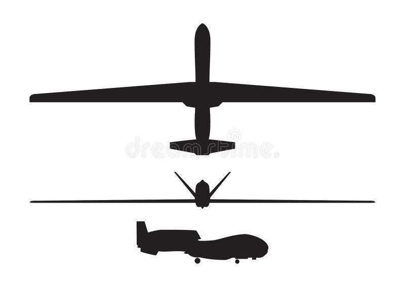Black Silhouette of Military Drone. Top, Front and Side View Stock ...