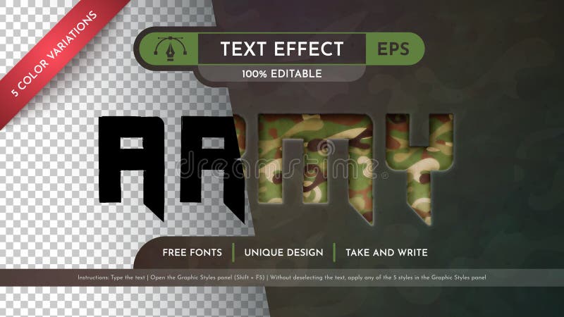 Army Editable Text Effect, Graphic Style. Vector Mockup and Template ...