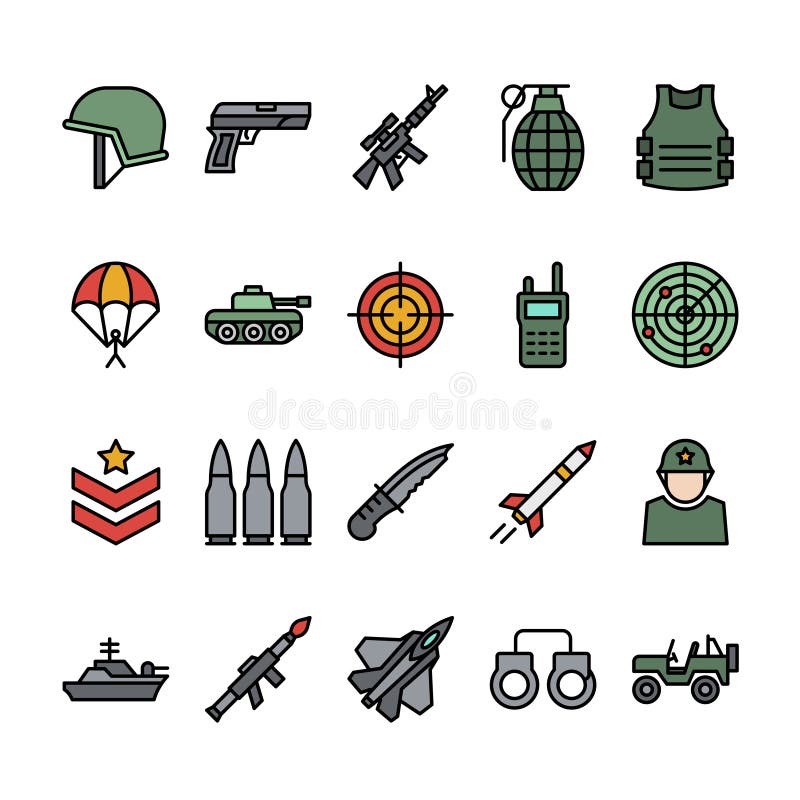 Army Filled Outline Icon Set Template Stock Vector - Illustration of ...