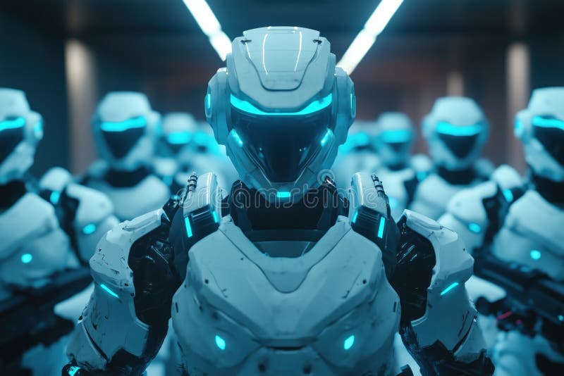Army of Futuristic White Robots Standing in Formation Stock Photo ...