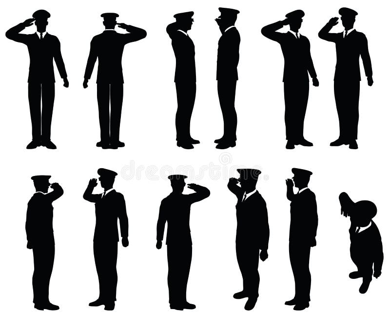Army General Silhouette with Hand Gesture Saluting Stock Vector ...