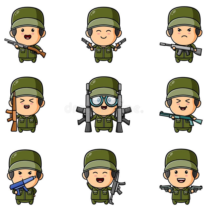 The Army is Holding the Gun Mascot Bundle Set Stock Vector ...