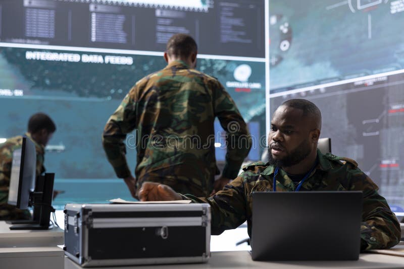 Army Intelligence Officers Use Modern Computer Systems and Satellite ...