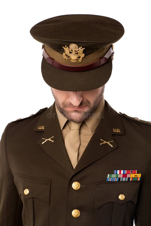 Army man looking down stock photo. Image of badges, studio - 44818880