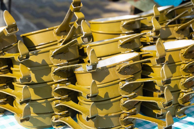 Army Metal Plates Stacked on the Table Stock Image - Image of stack ...