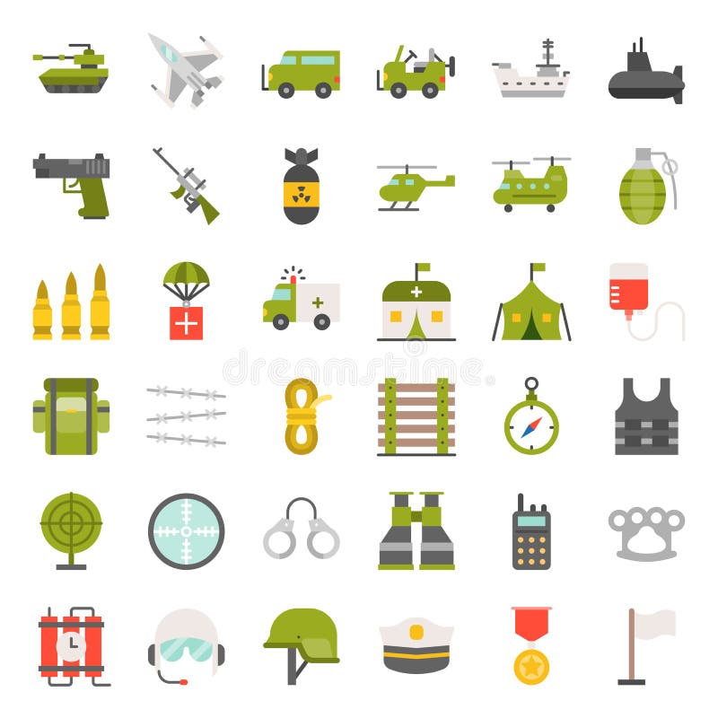 Army and military icon set stock vector. Illustration of operator ...