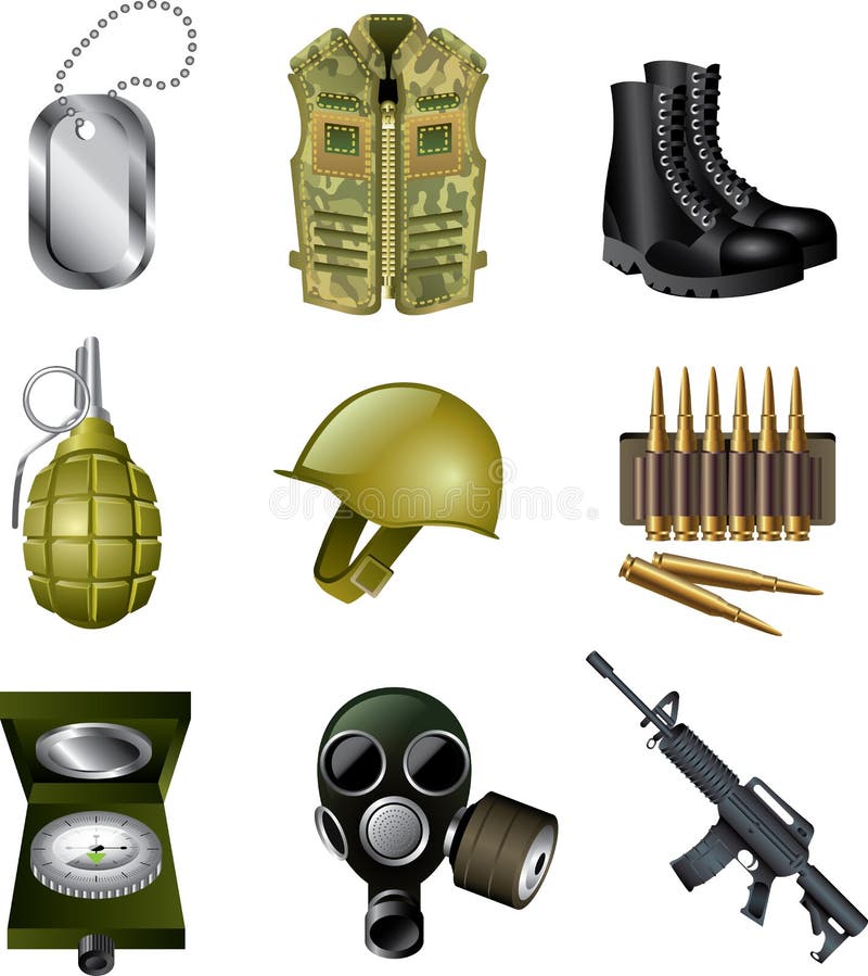 Army Concept of Military Equipment Flat Stock Vector - Illustration of ...