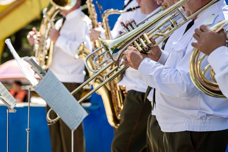 Army Musicians of Military Orchestra Playing Brass Instruments ...