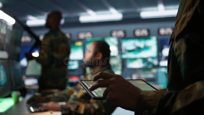 Army Operative Using Tablet To Intercept Ballistic Rockets Stock Video ...