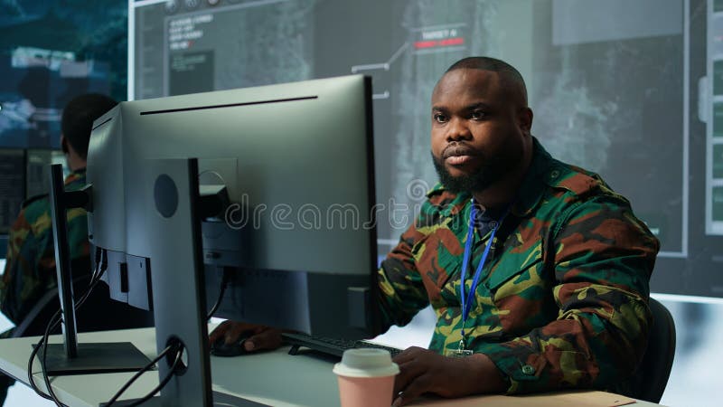 Army Professionals in Command Post Oversee Satellite and Real Time ...