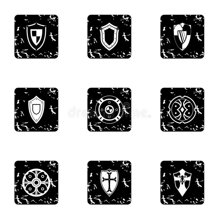 Army Shield Icons Set, Grunge Style Stock Vector - Illustration of ...