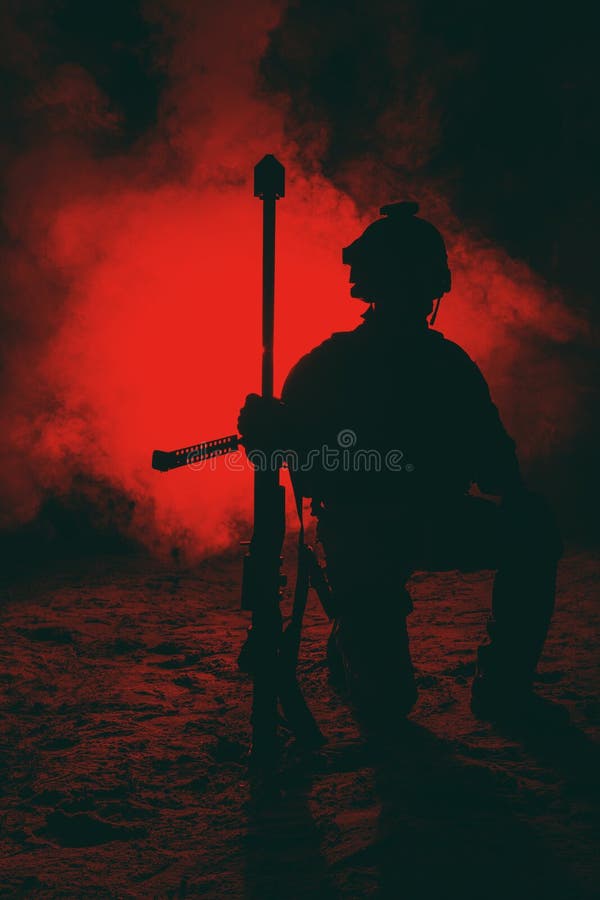 Army Sniper in the Fire and Smoke Stock Photo - Image of fire, front ...