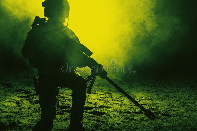 Army Sniper in the Fire and Smoke Stock Photo - Image of operator, male ...